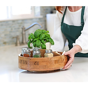 BlackRidge Home 12 inch Acacia Wood Large Lazy Susan Organizer with Removable Dividers, 1, 2 or 4 Sections, Wooden Lazy Susan for Table, Wood Lazy Susan Turntable, Kitchen, Cabinet, Counter or Pantry