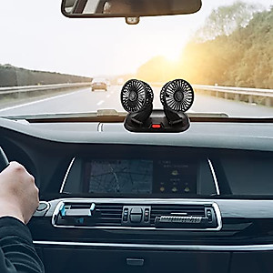 X AUTOHAUX Car Fan 5V USB Electric Car Cooling Fan with 360 Degree Adjustable Dual Head Automobile Vehicle Fan for Car Truck SUV RV Boat Black