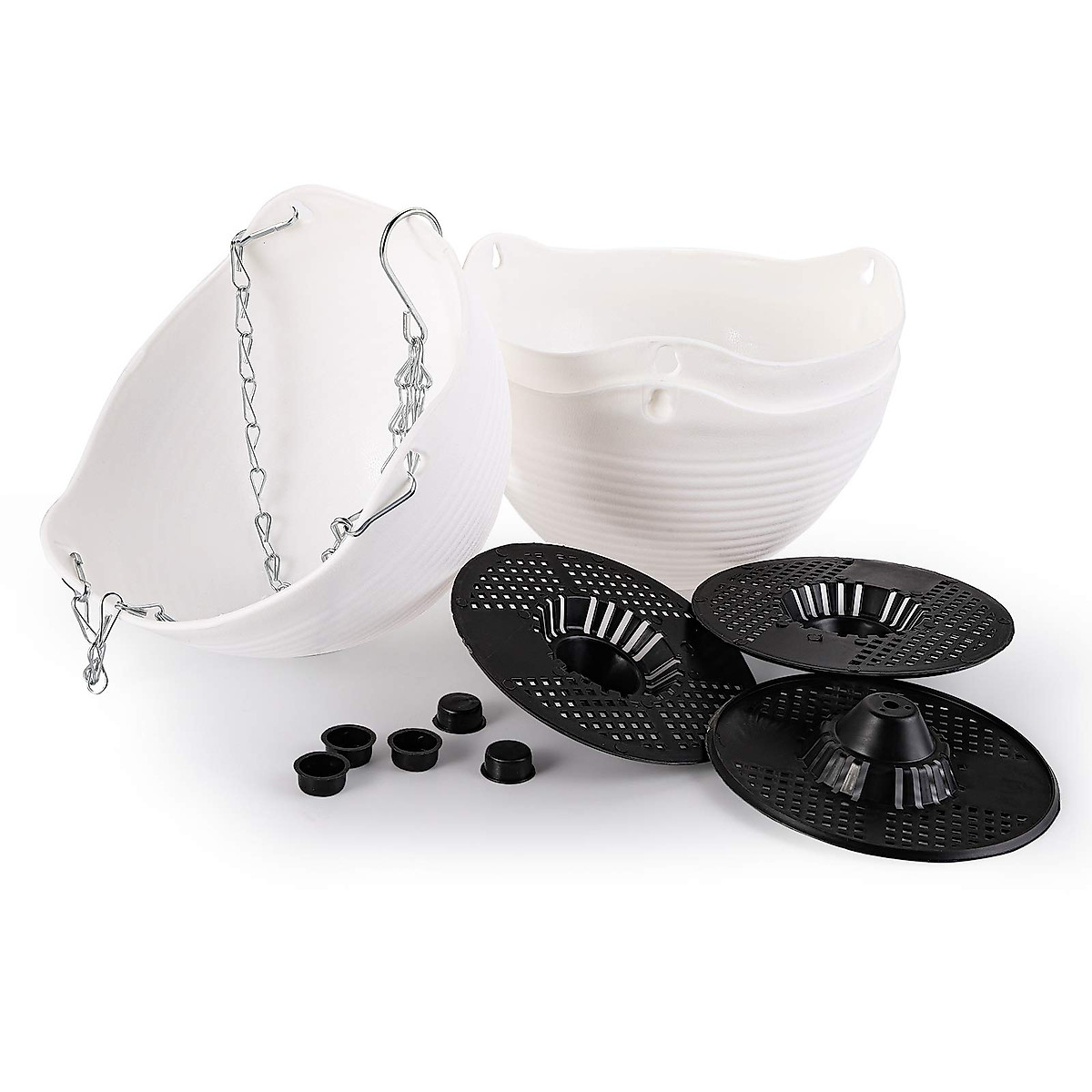 Foraineam 8 Pack White Hanging Planters Self-Watering Indoor Outdoor Garden Flower Plant Pot Containers with Drainer and Hanging Chain