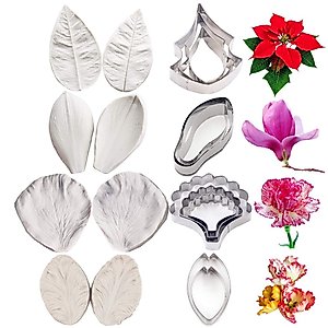 Colorkitchenware 19pcs Gum paste Flower Molds and Cutters Fondant Flower Tools Kit Sugar Flower Silicone Veining Mold Stainless Steel Cookie Cutter Set for Wedding,Birthday Cake Decorating