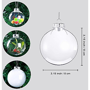 12Pcs Christmas Ornaments 3.15 Inch Clear Plastic Discs Flat Transparent Fillable Balls with Rope and Removable Metal Cap Christmas Hanging Ornaments for Craft DIY Christmas Tree Wreath Decor(80mm)