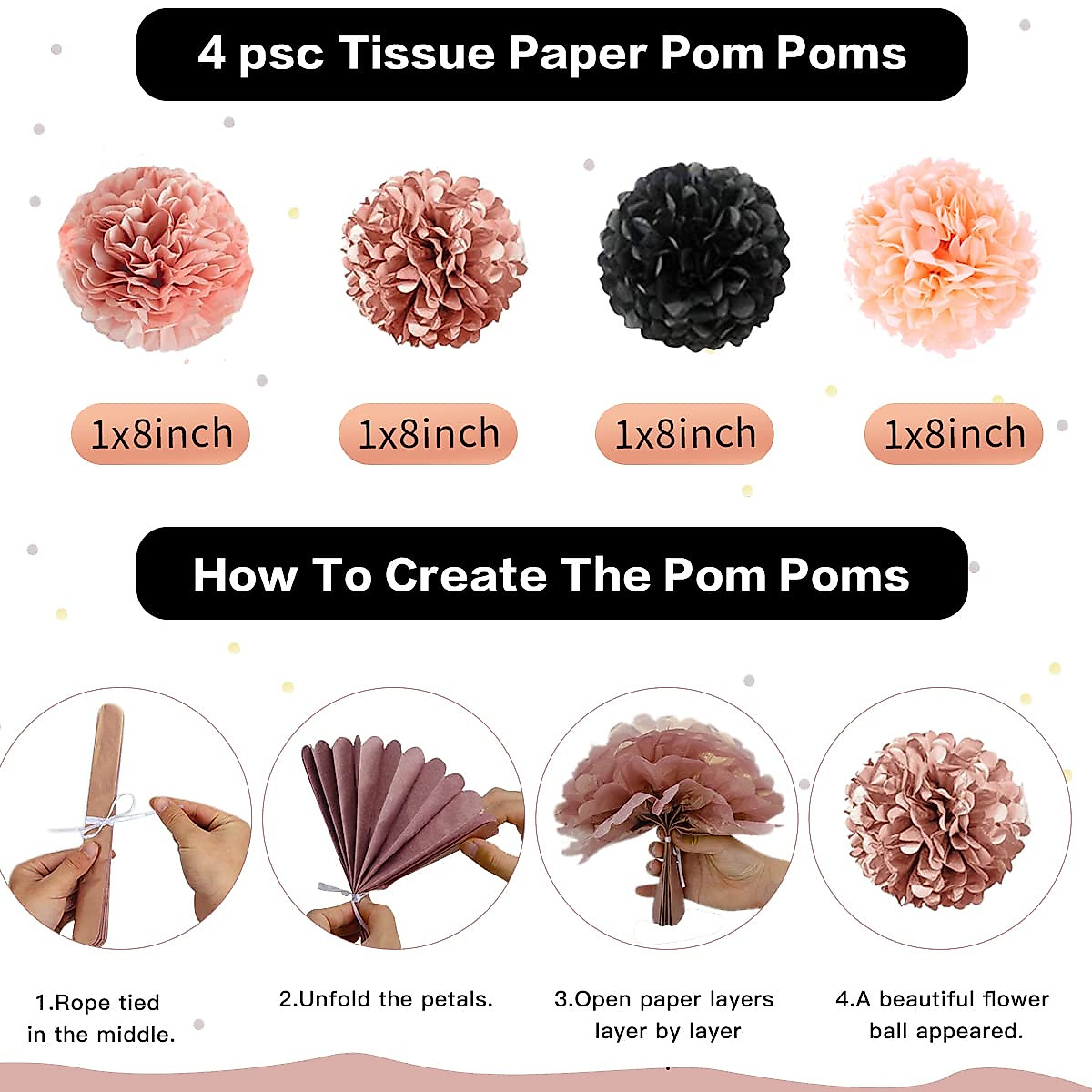 Birthday Decorations Rose Gold Black, ‎KISPATTI 51 Pieces Rose Gold Black Birthday kit with Happy birthday Foil Confetti Balloons, Birthday Party Decorations Supplies for Women Girls 21 30 40 50 70th