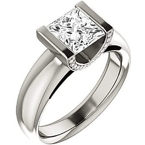 Mois 3 CT Princess Colorless Moissanite Engagement Ring for Women/Her, Wedding Bridal Ring Set, Eternity 14K Solid Gold Diamond Solitaire Half Bezel Set for Her