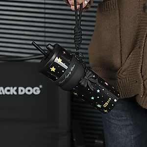 SDGA+ 24 oz Stainless Steel tumbler with Lid and Straw Leak Proof, Cute Travel Coffee Mug for Hot and Cold, Insulated Thermal Water Bottle Resuable Cute Portable Cup for Women, Blcak Star