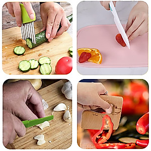 Alrens Kid Safe Knives, 8 Pcs Toddler Knife Set Include Crocodile Wooden Knife for Kids, Serrated Edges Plastic Toddler Knife, Potato Peeler, Cutting Board, Knives Set for Kids Learning