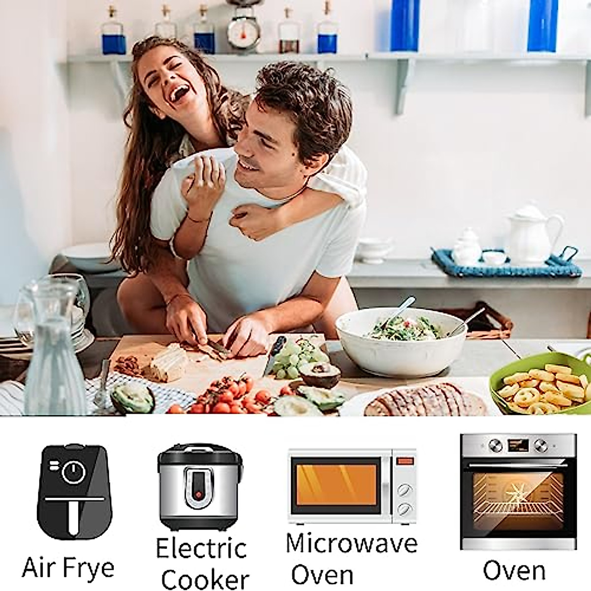 GHappiness Silicone Air Fryer Liner, 2 Pack Non-stick Liner Accessories for 5QT-8QT Air Fryer, Reusable Air Fryer Silicone Air Liner with Gloves & dishcloth(2 Pcs Round)