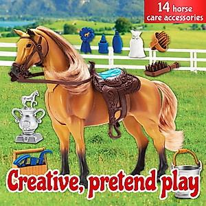 Sunny Days Entertainment | Quarter Horse with Moveable Head, Realistic Sound and 14 Grooming Accessories | Blue Ribbon Champions Deluxe Toy Horses