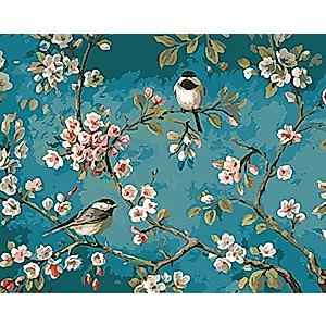 YXQSED [Framless] DIY Oil Painting Paint by Number Kit for Adult Kids-Linen Material-Like Birds in The Branches 16x20 Inch