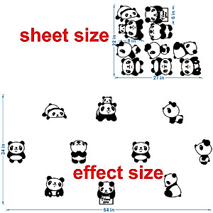ANFRJJI 10 pcs Cute Small Panda Wall Decal Sticker Nordic Style Cute Animal Vinyl Wall Stickers for Kids Room Baby Room Nursery Wall Decor Effect Size 34"x64"inch (black-JWH265-Panda)
