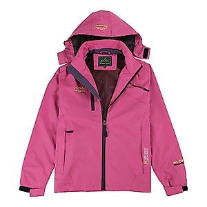 OutTop Women's Waterproof Rain Jacket Lightweight Hooded Zipper Windbreaker Active Outdoor Raincoat for Hiking Travel (Hot pink, XL)