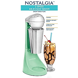 Nostalgia Two-Speed Electric Milkshake Maker and Drink Mixer, Includes 16-Ounce Stainless Steel Mixing Cup & Rod, Jade Green