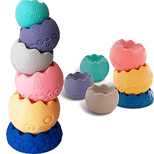 Baby Stacking Toys for Babies 6 9 12 18 Months, Sensory Stackable Baby Blocks Soft Toys, Silicone baby teether chew stacking blocks, Montessori Educational 1 year old toys for boys and girls toddler
