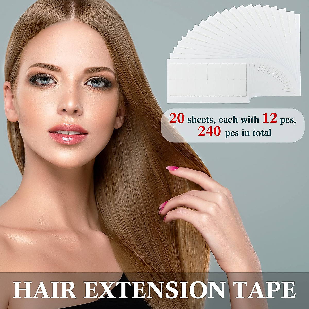 Leelosp 240 Pieces Hair Extension Tape Tabs Double Sided Replacement Tape for Hair Extensions Adhesive 1.57 x 0.32 Inch Hairpiece Expansion Tools for Wig Toupee Hairpiece Wigs Supplies, White