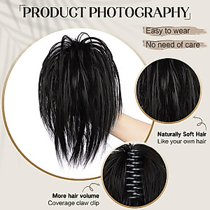 HMD Messy Bun Hair Piece Claw Clip Hair Bun Wavy Curly Chignon Hair Bun Extensions Tousled Updo Hair Buns Claw Clip Ponytail Hairpieces Hair Scrunchie with Clip for Women（2#）, 1PC