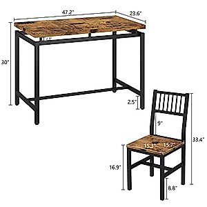 AWQM Dining Table and Chairs Set for 4, Industrial Kitchen Table and Chairs with Metal Frame, 5 Piece Dining Room Table Set for Breakfast, Dining, Kitchen - Rustic Brown