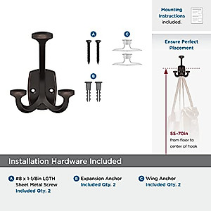 Amerock H37004ORB | Vicinity Triple Prong Decorative Wall Hook | Oil Rubbed Bronze Hook for Coats, Hats, Backpacks, Bags | Hooks for Bathroom, Bedroom, Closet, Entryway, Laundry Room, Office