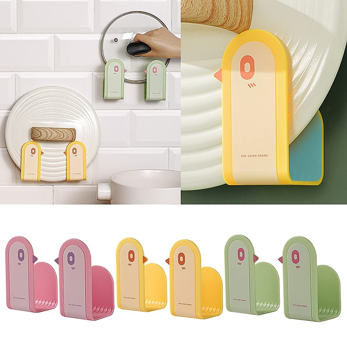 Self Adhesive Pot Lid Holder Punch-Free Pan Cover Storage Rack Holder Wall Mount Wall Pot Organizer