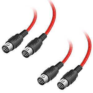 FORE 3.3 Feet 2-Pack Male to Male 5-Pin DIN MIDI Cable Compatible with MIDI Keyboard/Synthesizer/Guitar Multi Effects/Audio Interface/Audio Mixer/Auido Amplifier/External Sound Card/Red