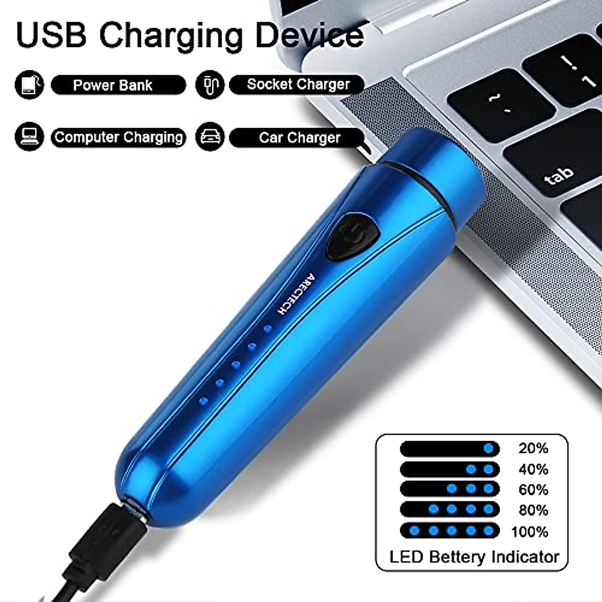 ARECTECH Mini Portable Shaver Pocket Razors Electric Razor for Men USB Rechargeable LED Battery Display Best for Travel Shaves Touch Up Shaves Cordless Blue