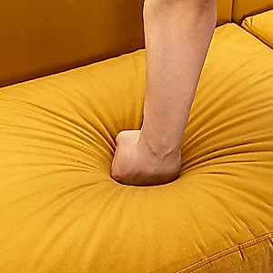 Polibi Modern Velvet Sofa with Metal Legs and 2 Pillows, Upholstered Sofa Couch for Living Room, Bedroom, Up to 3 Person Capacity, Mustard