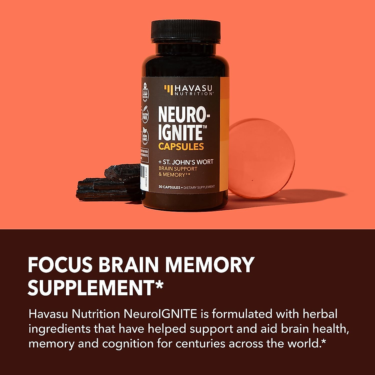 NeuroIgnite Brain Supplements for Memory and Focus Support with St Johns Wort & Ginkgo Biloba | Nootropics Brain Support Supplement | Cognitive & Memory Supplement for Brain Health | 1 Month Supply