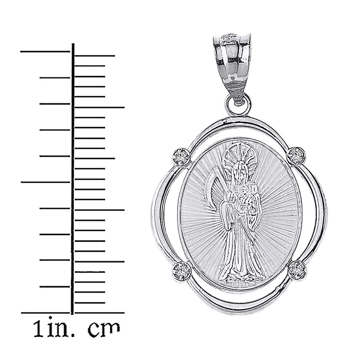 Claddagh Gold 925 Sterling Silver Santa Muerte (Grim Reaper) CZ Oval Frame Pendant