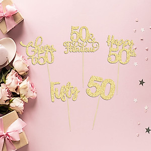 30 Pack Happy 50th Birthday Cupcake Toppers Gold Glitter Fifty Cheers to 50 Years Old Birthday Cupcake Picks for 50th Birthday Anniversary Party Cake Decorations Supplies