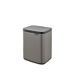 Brabantia Small Bo Trash Can 1.8 Gal - Easy Open, Soft Closing Lid, Hygienic, Space Efficient - for Bathroom, Home Office, Bedroom - Platinum - LWH 9.5 x 8.2 x 12.5