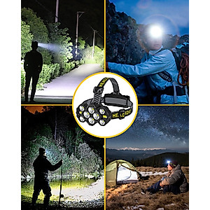 Victoper Headlamp Rechargeable, 22000 Lumen Bright 10 LEDs Head Lamp, 8+2 Modes Head Light with Red Light for Adult, Waterproof Head Flashlight for Outdoor Running, Hunting, Camping, Hiking