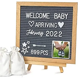 Double Sided Felt Letter Board with Letters - 10" x 10" Rustic Wood Frame Message Board with Changeable Letter Boards Include Pre-Cut 889 White Plastic Letters