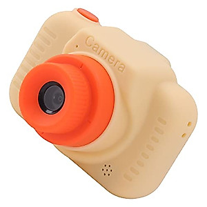Selfie Camera Toy, Portable Front Rear Lens Kids Digital Camera USB Rechargeable with 32G Card for Outdoor (Beige)