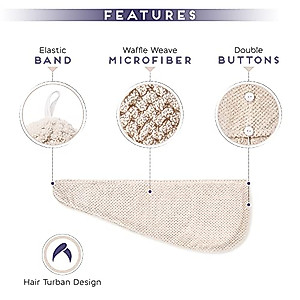 Microfiber Hair Towel for All Hair Style, 2 Pack Quick Drying Hair Turban - Perfect for Women, Men and Kids (Beige + Grey)