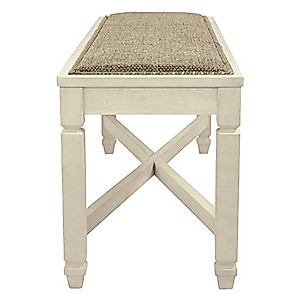 Signature Design by Ashley Bolanburg French Country Upholstered Dining Room Bench, Antique White