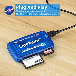 Onefavor SmartMedia Cards Reader Writer, All-in-1 USB Universal Multi Card Adapter Slim Hub Read Smart Media SD, XD, CF, MMC, MS Pro Duo, Camera Flash Memory Cards Reader for Windows, Mac, Linux
