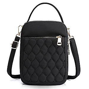Voikukka Black Designer Cell Phone Crossbody Bag iphone Purse with Shoulder Strap Quilted Crossbody Phone Wallet Telephone Handbag Smartphone Pouch