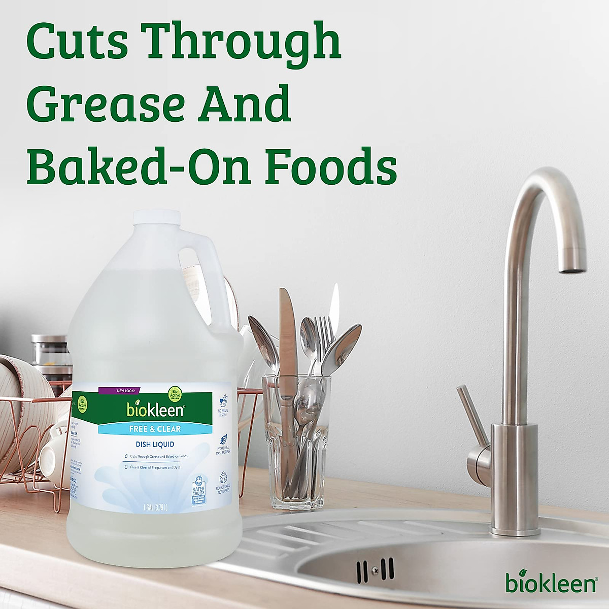 Biokleen Free & Clear Dish Soap - Dish Liquid, Dishwashing Cleaner, Eco-Friendly, Non-Toxic, Plant-Based, No Artificial Fragrance, Colors or Preservatives, Unscented