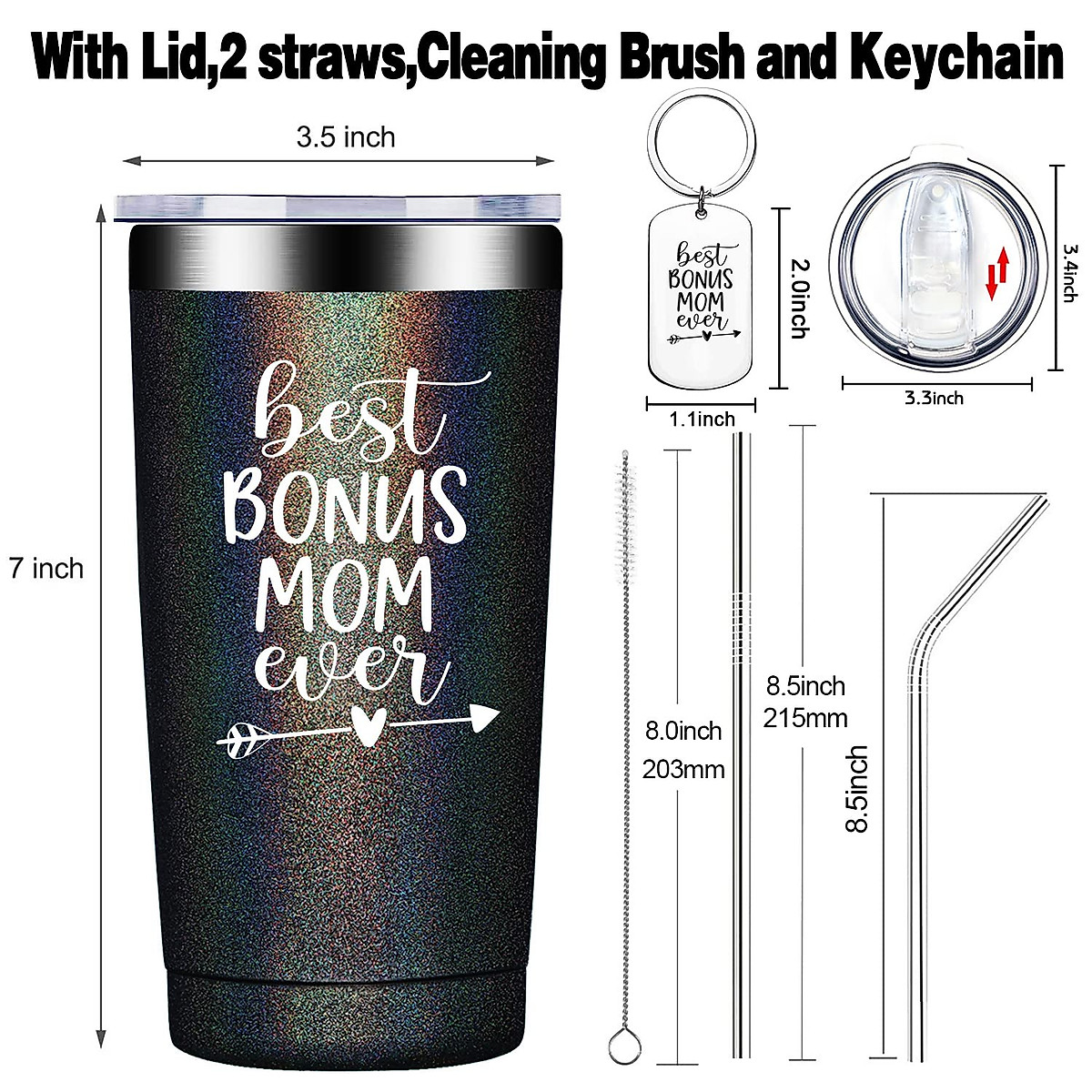 Fufandi Best Bonus Mom Ever Tumbler - Bonus Mom Gifts - Funny Birthday Mothers Day Christmas Gifts for Bonus Mom, Stepmom, Mother in Law from Daughter Son - Tumbler Cup 20oz