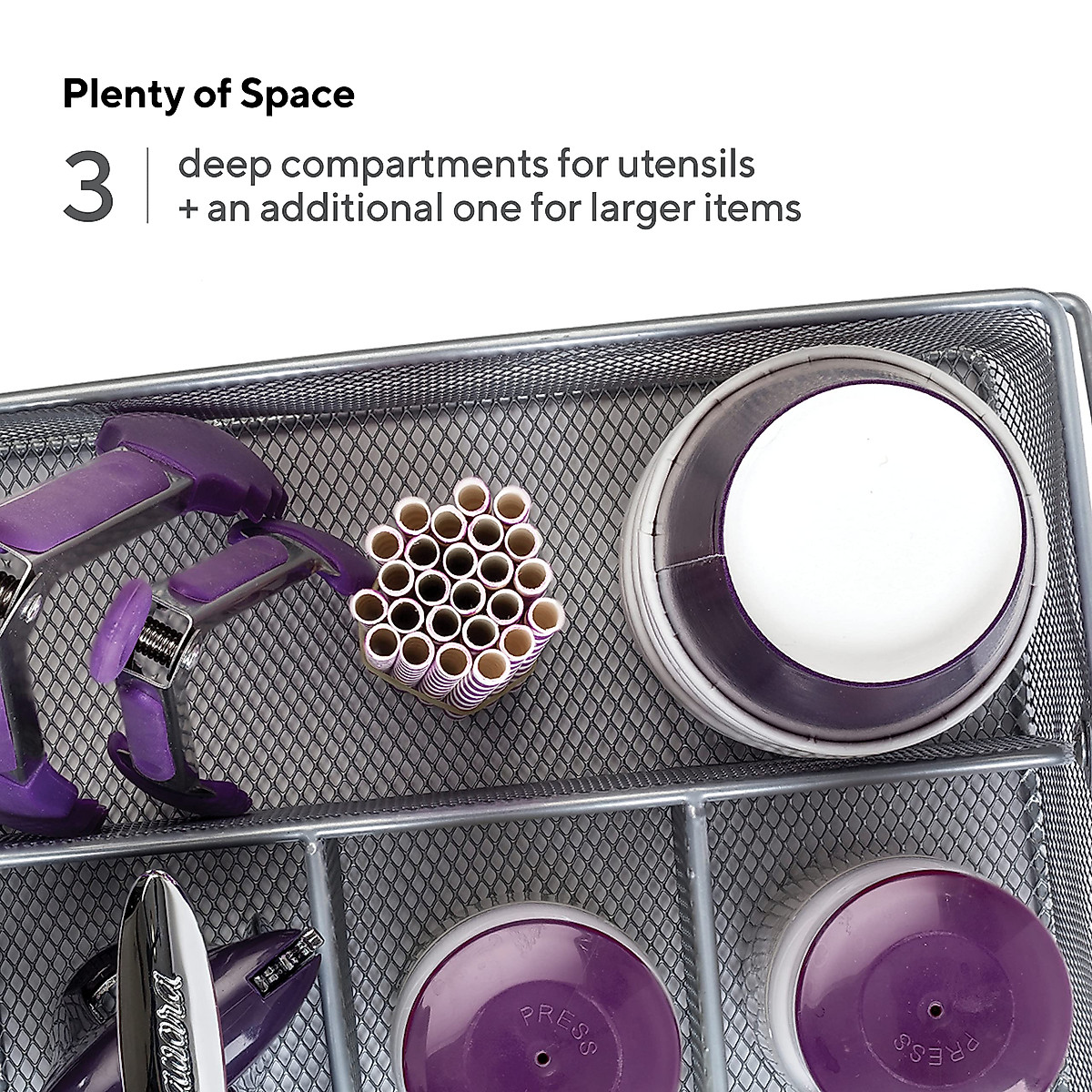 Mindspace Utensil Holder, Kitchen Condiment Organizer and Flatware Utensil Caddy | The Mesh Collection, Silver