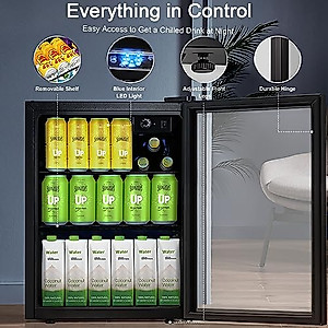 Antarctic Star 16 Bottle 68 Can Beverage Refrigerator, Wine Cooler/Cabinet, Small Mini Fridge, Clear Front Glass Door Quiet Compressor ，Freestanding 1.7 cu.ft.