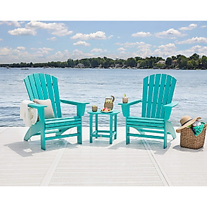 POLYWOOD Nautical 3-Piece Curveback Adirondack Chair Set with Side Table