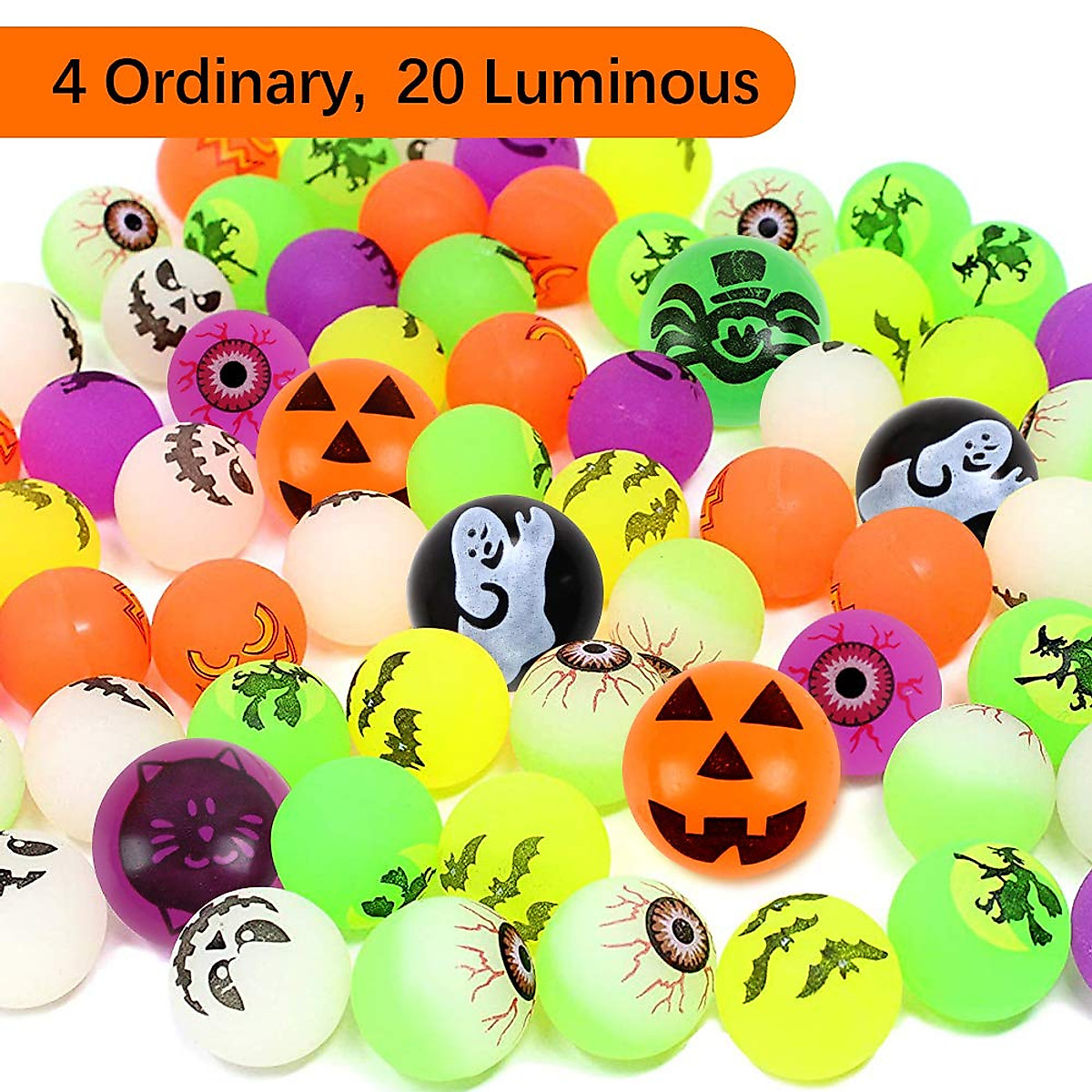 LovesTown 24 Halloween Theme Designs Bouncing Balls - Glow in The Dark Bouncy Party Favors Supplies for Kids, Trick or Treating Goodie