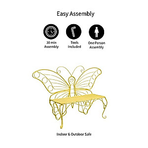 Plow & Hearth Weatherproof Butterfly Outdoor Bench | Holds Up to 300 lbs | Garden Patio Porch Park Deck | Metal | Yellow
