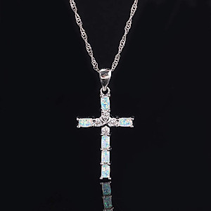 CiNily Cross Pendant Necklace Opal Jewelry for Women 18K White Gold Plated Faith Hope Love Pendant Jewelry for Women Teens Birthday Gifts (White)