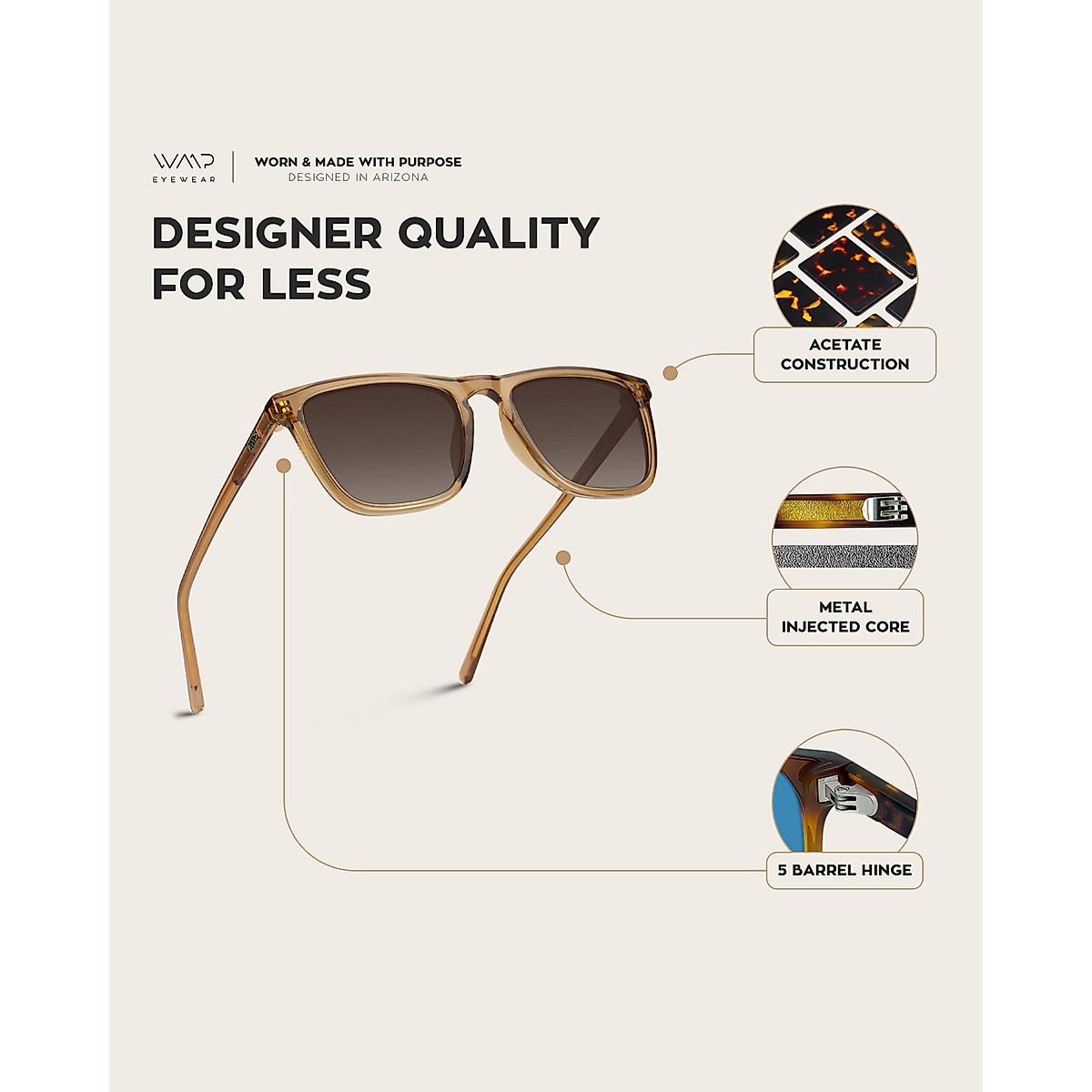 WearMe Pro - Polarized Lens Square Modern Sunglasses for Men