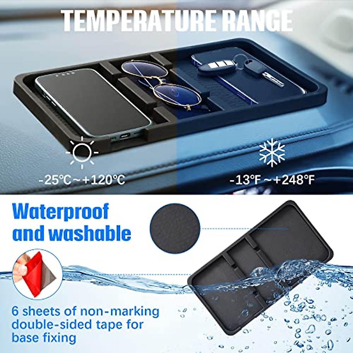 Extra Large Dashboard Mat for Car Dashboard Accessories, Anti Skid Car Dashboard Pad Compatible with All Smartphone Car Non Slip Pad for Dashboard with 6 Non Marking Tape, 12.60 x 6.81 Inch