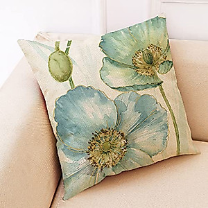 Outdoor Pillow Covers 18 X 18 Inch Set of 4, Floral Plants Decorative Throw Pillow Covers Summer Outdoor Pillow Covers Linen Square Pillow Cases Sofa Cushion Case for Farmhouse Living Room Patio Home
