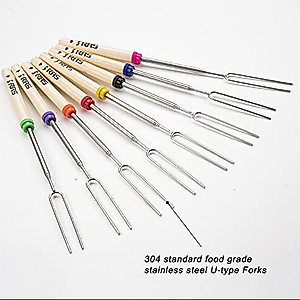 Marshmallow Roasting Sticks-Set of 8 Smores sticks & Hot Dog Forks 32 Inches Telescoping for Fire Pit Campfire with Extra 10 Bamboo Skewers BBQ Kit for Outdoor Camping