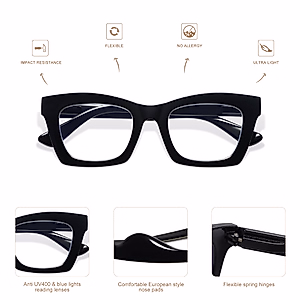 AMOMOMA 3 Pack Trendy Oversized Blue Light Stylish Readers for Women,Retro Square Cute Sturdy Computer Womens Reading Glasses AM6042 Black+Brown+Purple Tortoise 1.5