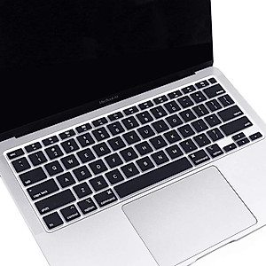 ProElife Ultra Thin Keyboard Cover Skin for 2021-2020 MacBook Air 13 Inch Model A2337 Apple M1 Chip A2179 (U.S Layout) with Touch ID Accessories Keyboard Silicone Protective Skin (Black)