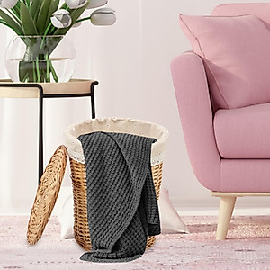 VOSAREA Wicker Laundry Hamper Handwoven Laundry Bin Basket with Lid and Liner Bedroom Waste Bin Round Laundry Room Clothes Organizer Basket Natural